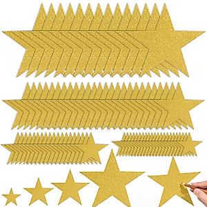 180 Pcs Gold Glitter Star Cutouts Paper Five Star Cutouts Gold Glitter Stars Confetti Decorations Gold Star Cutouts for Bulletin Board Stars Classroom Christmas Party Wall Decoration Supply,4 Sizes
