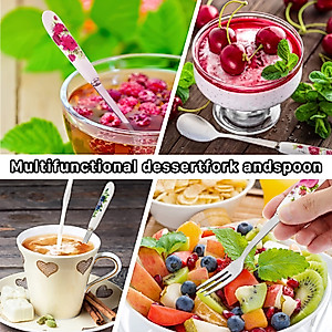 14 Pcs Dessert Forks and Spoons Silverware Set,Stainless Steel Small Appetizer Forks,Mini Coffee Spoons Salad Fork with Ceramics Handle,Cake Forks Tea Spoons for Dessert,Salad,Appetizer,Cocktail,Fruit