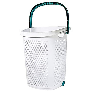 CR-FUSE Bushel Home Logic Rolling Hamper with Pop-Up Handle, White