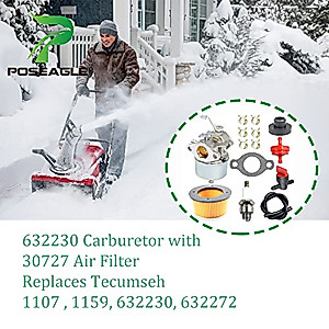 POSEAGLE 632230 Carburetor with 30604 Air Cleaner Replaces 632230, 632272, 632631, 631067, 631067A, 631828, 632235 for Tecumseh H30, H50, H60, HH60, HH70 Engines