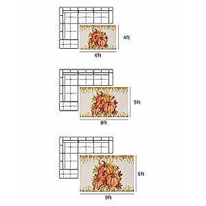 Fall Pumpkins Outdoor Area Rug 4'x6',Patio Balcony Porch Front Door Camping Camper Deck Runner Rug,Washable Carpet Indoor Living Room/Kitchen Floor Mat Thanksgiving Autumn Retro Eucalyptus Leaves