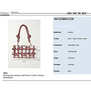 Grindfy Crystal-Embellished Rope Acrylic Clutch Rhinestones Evening Shoulder Bag Crystal women Clear Party Wedding Knot Bag (Sliver)