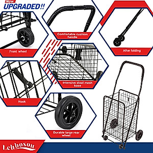 FiveShops Utility Cart with Wheels to be Used as a Shopping Cart, Grocery Cart, Laundry Cart and Stair Climber Cart, Weighs 7.5 Pounds but Holds up to 90 Pounds, Compact and Foldable, Black