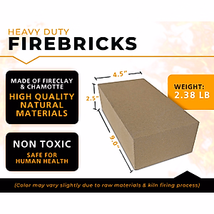 GIRtech Fire Bricks FireBrick High Temperature Insulated Firebricks - 2500F Pack of 2 - Size 9" x 4.5" x 2.5" - Fireclay, Chamotte Firebricks for Ovens, Forges, Kilns, Fireplaces, Wood Stoves