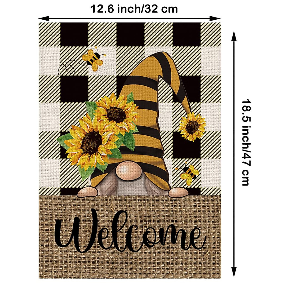 Summer Garden Flag Sunflower Gnome Vertical Double Sided Buffalo Plaid Welcome Flag Seasonal Farmhouse Yard Outdoor Decoration 12.5 x 18 Inch (Size for Garden-12.5'' x 18'')