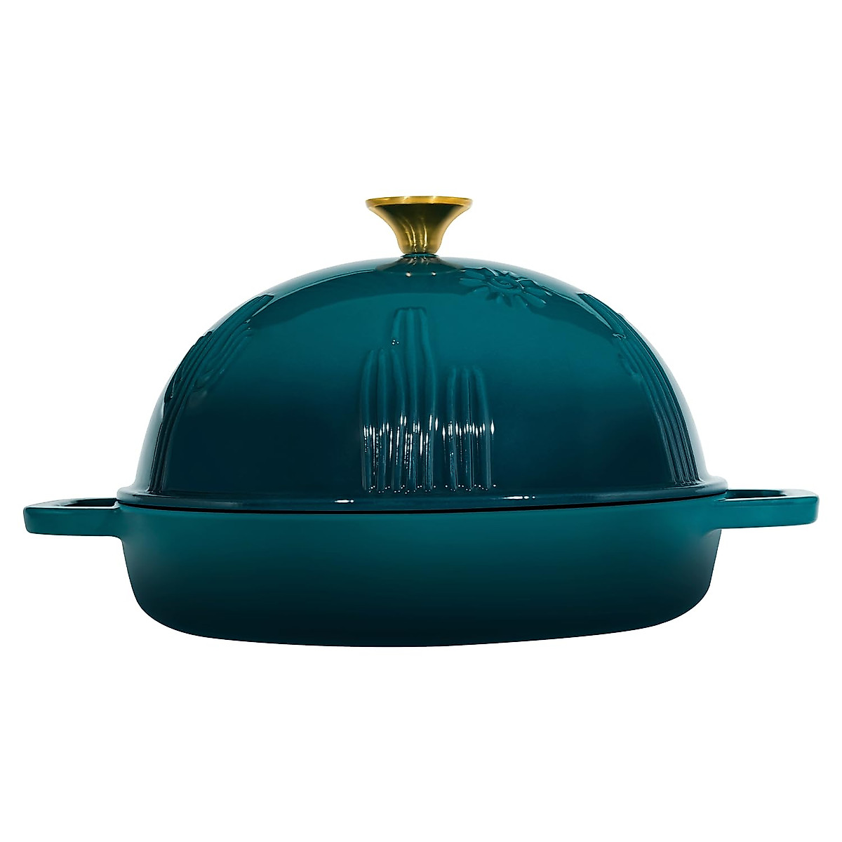 Flavehc Bread Oven Cast Iron Bread Dutch Oven with Cloche Lid for Bread Baking Darkcyan Enameled Cast Iron Bread Oven with Dome Lid for Sourdough 5 qt