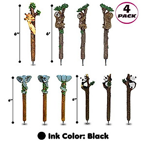 Planet Pens Bundle of Cute Giraffe, Elephant, Panda, & Sloth Novelty Pens - Ballpoint Pens Colorful Zoo Animals Writing Pens Instrument For School & Office - 4 Pack