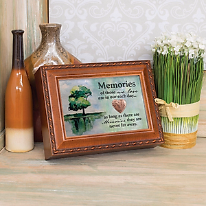 Cottage Garden Memories of Those We Love Woodgrain Rope Trim Music Box Plays Wind Beneath My Wings