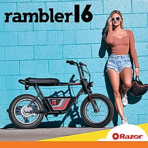 Razor Rambler 16 – 36V Electric Minibike with Retro Style, Up to 15.5 MPH, Up to 11.5 Miles Range, Wide, Rugged 16" Air-Filled Tires, Powerful 350 Watt Hub-Driven Motor