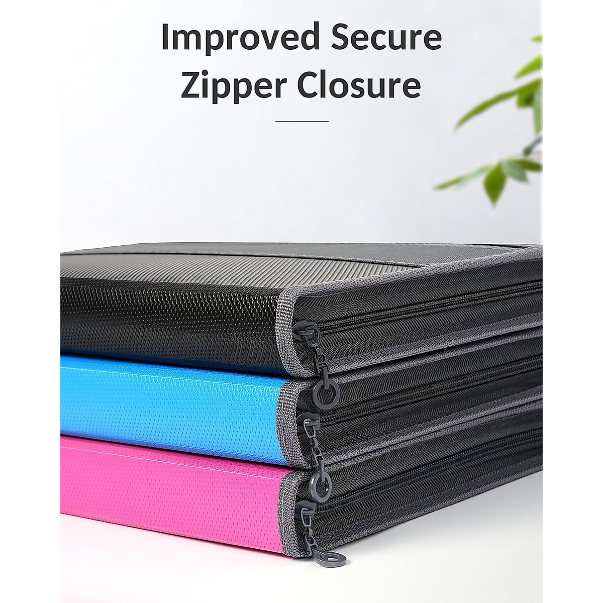Sooez 13 Pocket Expanding File Folder with Zipper Closure, Accordion File Folder Document Organizer Expanding Zip File Folder with Sticky Labels, Letter A4 Paper Document Accordion Folder, Black