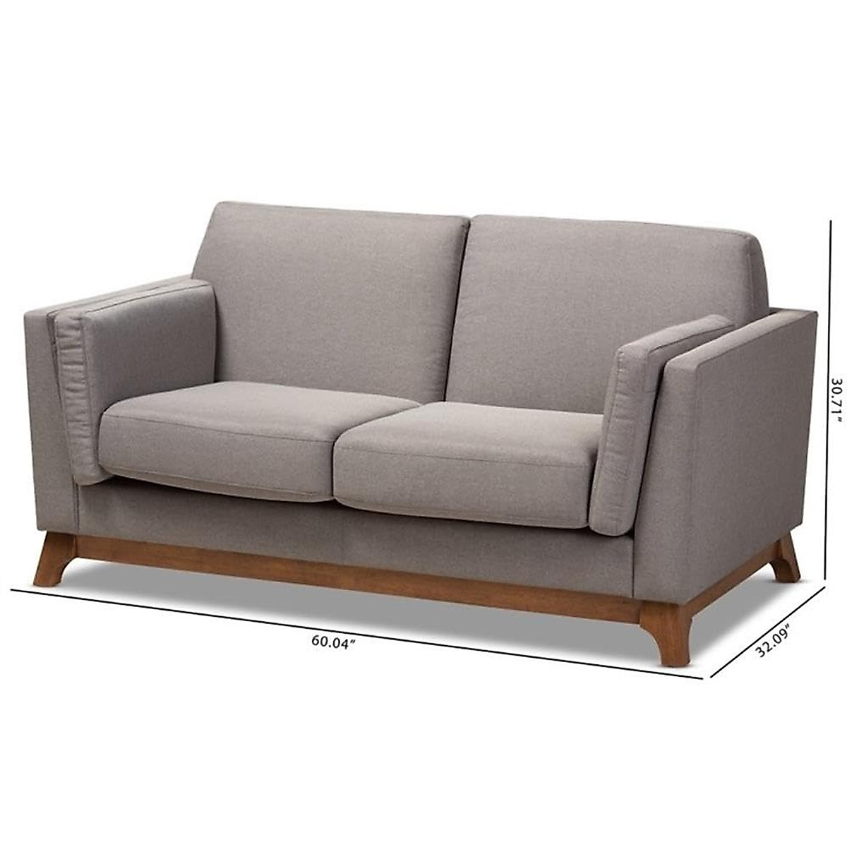 Baxton Studio Sava Mid-Century Modern Grey Fabric Upholstered Walnut Wood 2-Seater Loveseat
