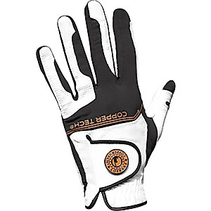 Copper Tech Gloves Men's Golf Glove with All Weather Honeycomb Grip, One Size, White/Black