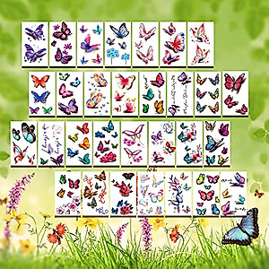 30 Sheets Butterfly Tattoos for Kids Womens - 110 Pcs 3D Tattoos, Colorful Body Art Temporary Tattoos, Butterfly Party Favors