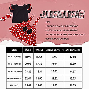 Toddler Baby Girls Outfits Infant Baby Skirt Set Ruffle Short Sleeve Top Polka Dot Suspender Skirt Set with Headband Clothes Set (Red, 6-12M)