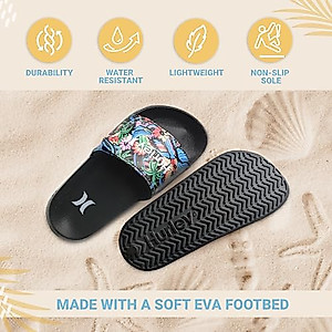 Hurley Naia Slides for Girls and Boys, Slip-On Kids Slippers with Adjustable Strap, Kid's Sandals for Indoor and Outdoor, Adjustable Sporty Slides for Kids, Eva Footbed Shower Slides, Hawaii