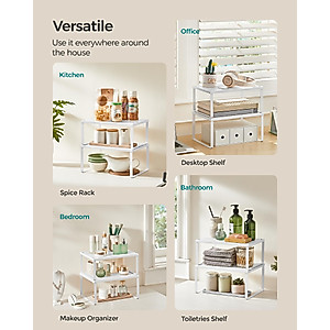 SONGMICS Spice Rack, Cabinet Shelf Organizers, Shelf Organizer, Countertop Organizer, Shelf Riser, Stackable, Expandable, Set of 4 Metal Kitchen Counter Shelves, White UKCS006W01