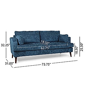 Christopher Knight Home Randolph Contemporary 3 Seater Fabric Sofa, Navy Blue + Espresso