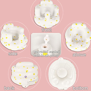 Swity Home Baby Inflatable Seat for 0-36 Months, Built in Air Pump Infant Back Support Sofa, Protect Spine, Safe Toddler Feeding/Shower Chair for Learning to Sit Up (Duck, Off-White)