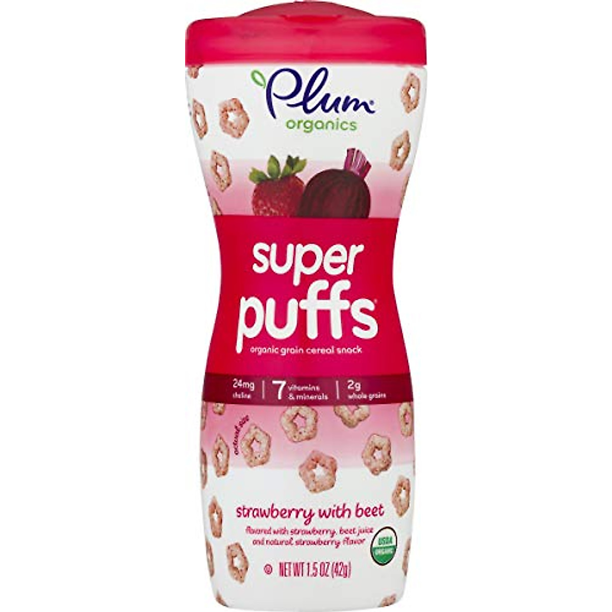 Plum Organics Baby Food Pouch | Super Puffs | Strawberry With Beet | 1.5 Ounce | 4 Pack | Organic Food Squeeze for Babies, Kids, Toddlers