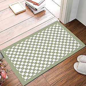 Homechoid Sage Green Plaid Front Door Mat for Indoor Entrance Country French Rustic Buffalo Check Absorbent Doormat for Bathroom/Garage/Kitchen/Entry/Back, Washable, 18x30 Inche