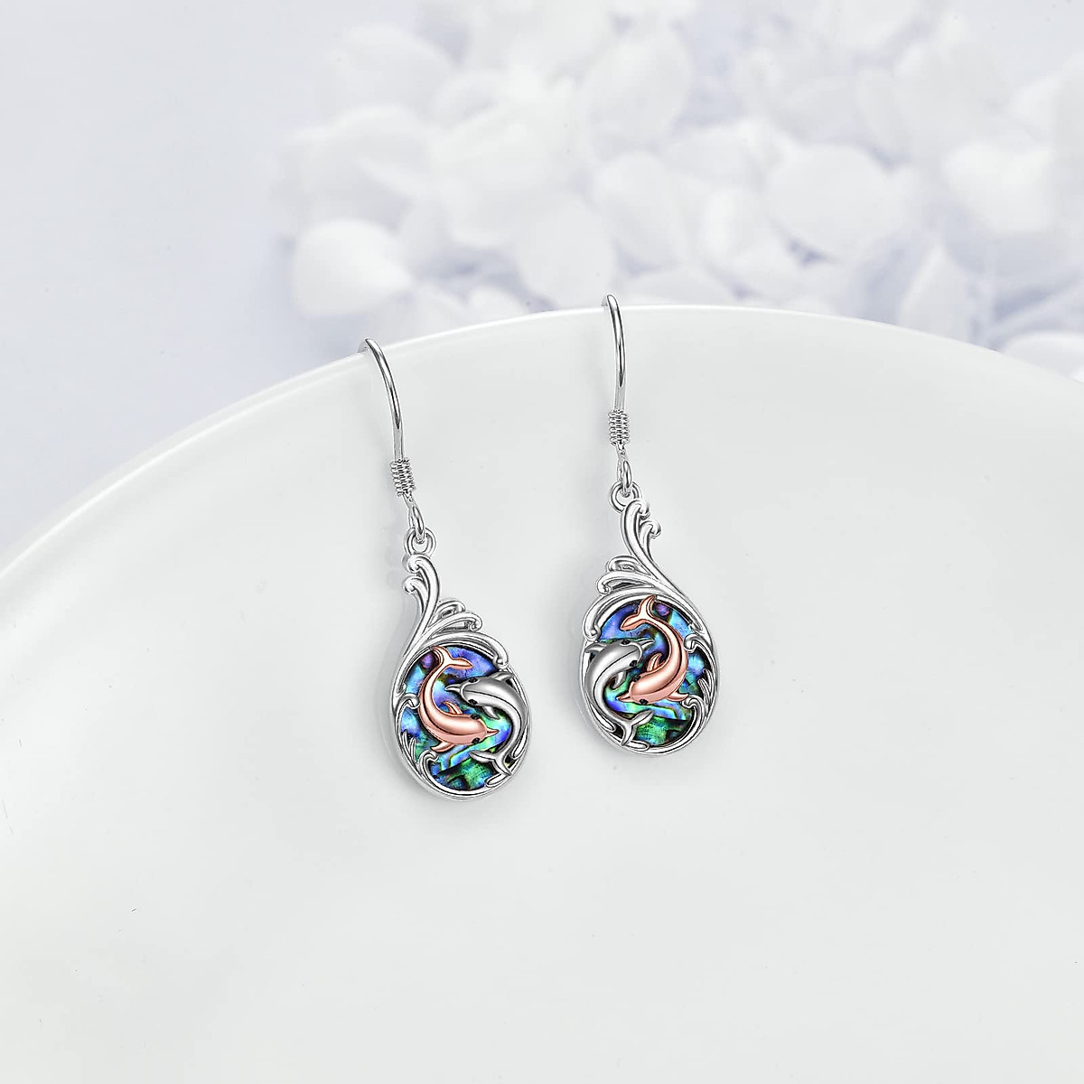 Dolphin Earrings Sterling Silver Abalone Shell Dolphin Dangle Drop Earrings Dolphin Jewelry Christmas Gifts for Women Daughter