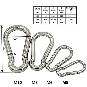 DGOL 10pcs 304 Stainless Steel Carabiner Snap Spring Hook Outdoor D Ring Chain Quick Link Lock Fastner Size 2"*1" Loading 195 lbs