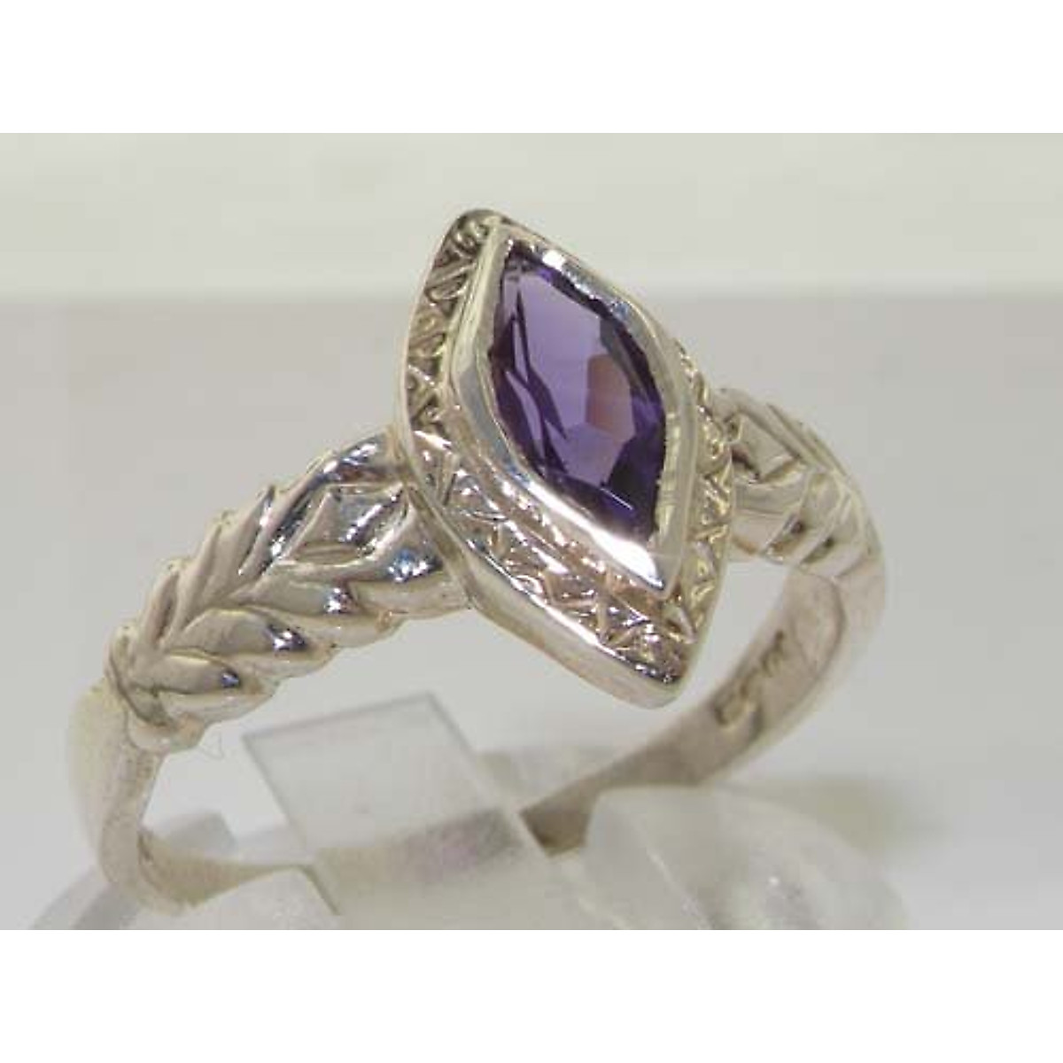 925 Sterling Silver Real Genuine Amethyst Womens Band Ring - Size 7