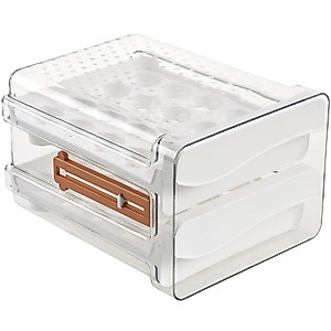 Sooyee 40 Capacity Egg Container for Refrigerator, Household Egg Holder for Fridge, Transparent 2 Drawers Chicken Egg Storage Container,White