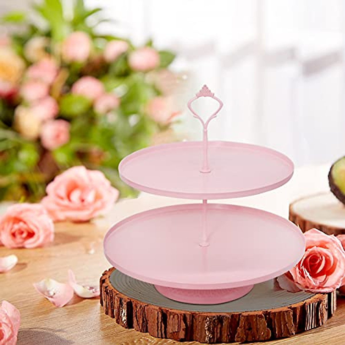 Set of 4 Pcs Iron Cake Stand Cake Holder Dessert Serving Trays for Wedding Birthday Party Baby Shower Display (Pink)