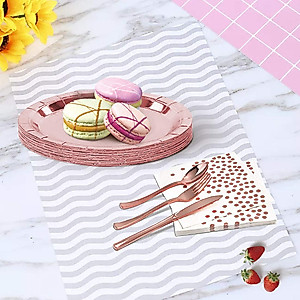 Rose Gold Birthday Party Favors for Women Rose Gold Plates and Napkins Party Supplies,Disposable Paper Plates and Cups Set for First Day of School,Bridal Shower,Baby Showers,Christmas, Serves 20