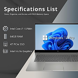 HP Envy 17.3'' FHD Touchscreen Business Laptop, Intel Core i7-13700H, 64GB RAM, 4TB PCIe SSD, Intel Iris Xe Graphics, Backlit Keyboard, 5MP IR Webcam, Silver, Win 11 Pro, 32GB Hotface USB Card