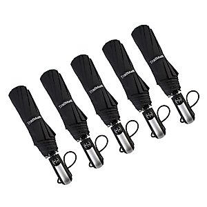 TradMall 5 Pack Bulk Umbrellas Travel Windproof Portable Compact Large Size Canopy for Rain Auto Open & Close, Black