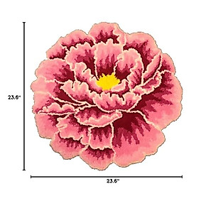 Judy Dre am Pink Peony Flower Area Rugs for Bedroom Kitchen Bathroom Floral Round Rugs Soft Bath Rug Mat Modern Washable Non-Slip Shower Bathtub Mat for Christmas Home Party