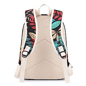 LuckyZ Women Casual Backpack Lightweight School Bookbag Canvas Leather Daykpack Cute Printng Travel Shoulder Rucksacck Leaf Black Medium