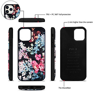 XGrand iPhone 13 Pro Max [3 in 1] Detachable Magnetic Zipper Purse Slots Money Pocket Clutch Crossbody Chain Wrist Strap Leather Wallet Cases - Black Floral
