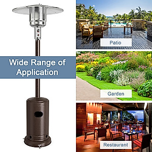 COSTWAY Patio Heater, 50000 BTU Propane Heater with Stainless Steel Burner and Wheels, Standing Portable Outdoor Heater for Patio, Garden, Backyard, Porch (Bronze)