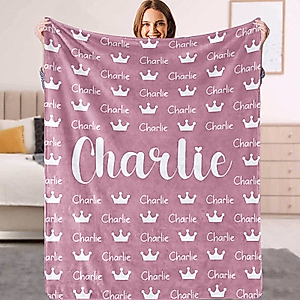Personalized Baby Blankets with Name Custom Blankets for Girls Boys Soft Throw Name Blanket for Kids Newborn Toddler Personalized Unique Flannel Blanket Gifts, Crown, Pink, 32x48inch