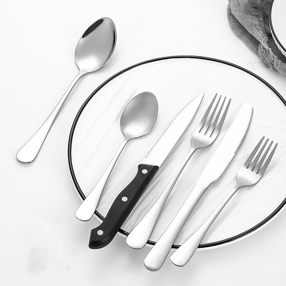 Silverware Set 24-Pieces Flatware Set Cutlery Set with Steak Knives Food-Grade Stainless Steel Home Essentials for New Home Forks Spoons And Knives Set Dishwasher Safe Daily Household Use