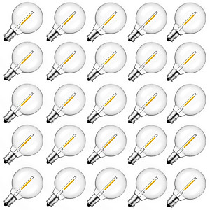 G40 Led Replacement Light Bulbs 1W Shatterproof Globe Bulb fits E12 Candelabra Screw Base, 1.5 Inch Dimmable Light Bulbs for Indoor Outdoor String Lights, Patio Cafe Decor, Warm White, 25 Pack