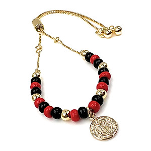 LESLIE BOULES Gold Saint Benedict Medal Bracelet for Women Protection Jewelry