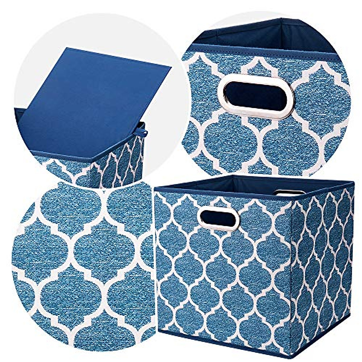 6 Cube Storage Bins Blue Navy 13x13x13 Inch Foldable Grid Lantern Print Fabric Storage Basketes for Home Organizers Storage Drawer,QY-SC02-6