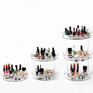 Lazy Susan Turntable 2-Tier Pantry Organization and Storage Spice Rack Spinning Cabinet Organizer Rotating Condiment Tray Spinner for Kitchen Vanity Bathroom Jewelry Makeup Cosmetic 9.2-Inch Clear