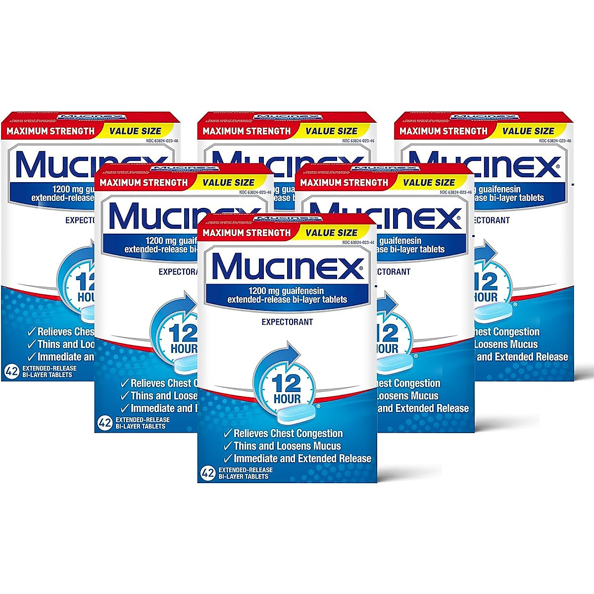 Mucinex Maximum Strength 12-Hour Chest Congestion Expectorant Tablets, 42 ct (Pack of 6)