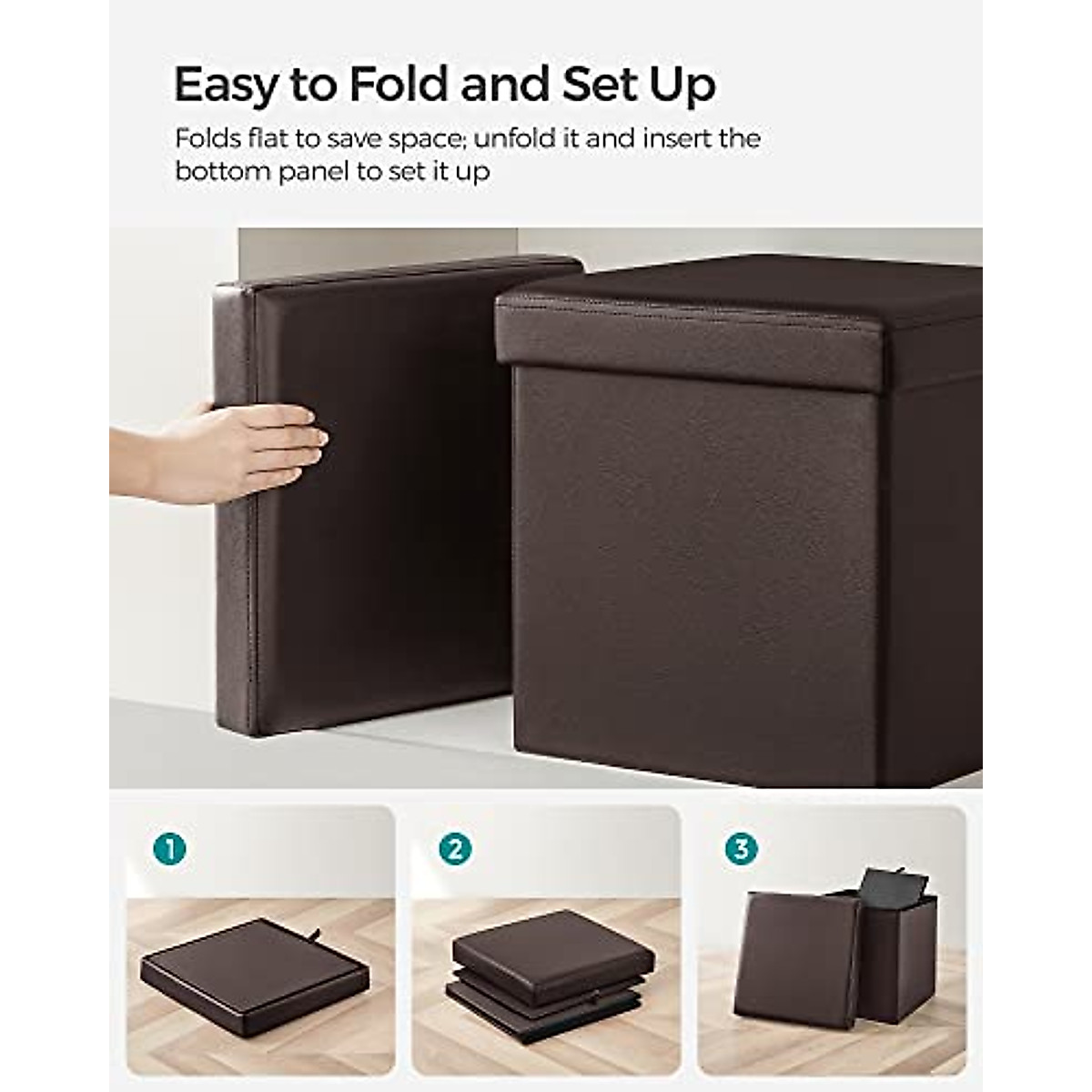 SONGMICS 15" x 15" x 15" Storage Ottoman Cube / Footrest Stool / Coffee Table / Puppy Step, Holds Up to 660lbs , Faux Leather ,Brown ULSF10B