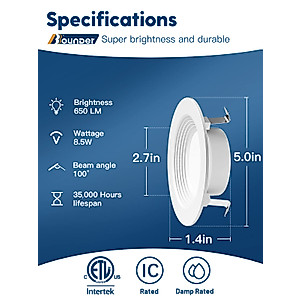 BBOUNDER 12 Pack 4 Inch LED Can Lights Retrofit Recessed Downlight, Baffle Trim, Dimmable, 8.5W=60W, 4000K Cool White, 650 LM, Damp Rated -No Flicker