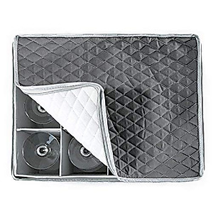 Stemware Storage Case - Quilted Fabric Container in Gray Measuring 16" x 13" x 10"H - Inside compartment is 4" x 4" - Perfect Storage Case for White and Red Wine Beer Mugs
