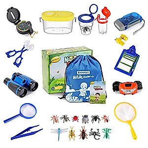 BAMMAX Outdoor Explorer Kit, Kids Adventure Kit with Binoculars, Flashlight, Compass, Magnifying Glass, Educational Nature Exploration Toys Kids Gift for Boys & Girls Age 3-12 Year Old Camping Hiking