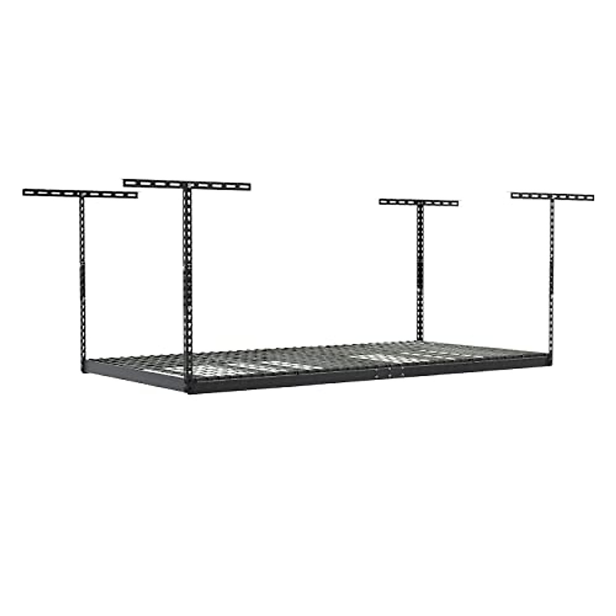 MonsterRax Overhead Garage Storage Rack- 4 x 8 Ceiling Rack for Garage Shelving, Organization, & Storage, Adjustable Hanging Storage for Bikes, Equipment & Accessories (Hammertone, 12"- 21")