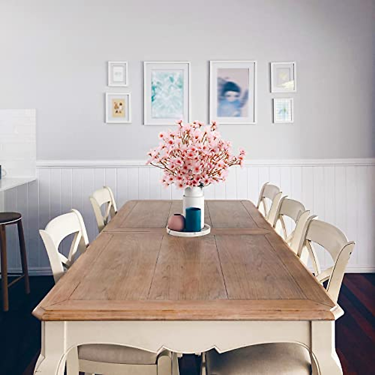 Uieke 4Pcs Artificial Cherry Blossom Flower, Silk Peach Flowers Fake Plants Arrangement for DIY Garden Home Wedding Party Decor Pink