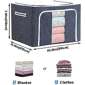 Storage Bins for Clothes , Oxford Cloth Closet Organizer Boxes with Clear Windows & Zippers & Metal Fraem, Foldable Large Capacity Storage Box Great for Clothes,Closets, Bedrooms(2 Pack 22L Blue)…